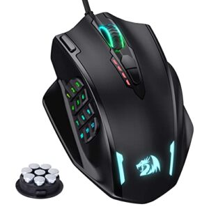 redragon m908 impact rgb led mmo mouse with side buttons optical wired gaming mouse with 12,400dpi, high precision, 20 programmable mouse buttons