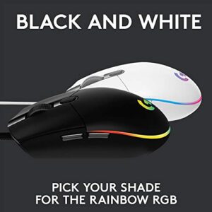 Logitech G203 Wired Gaming Mouse, 8,000 DPI, Rainbow Optical Effect LIGHTSYNC RGB, 6 Programmable Buttons, On-Board Memory, Screen Mapping, PC/Mac Computer and Laptop Compatible - Black