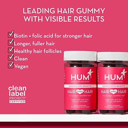 HUM Hair Sweet Hair - Hair Growth Supplement & Biotin Gummies to Combat Hair Loss & Thinning - Fo Ti, Folic Acid, Zinc, Vitamin B12 & PABA to Support Healthy Hair, Skin and Nails (60 Vegan Gummies)