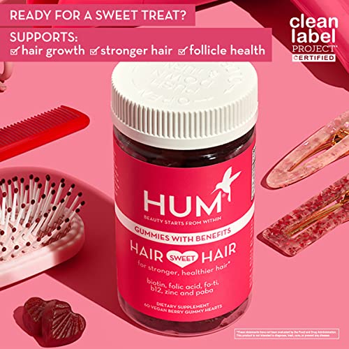 HUM Hair Sweet Hair - Hair Growth Supplement & Biotin Gummies to Combat Hair Loss & Thinning - Fo Ti, Folic Acid, Zinc, Vitamin B12 & PABA to Support Healthy Hair, Skin and Nails (60 Vegan Gummies)