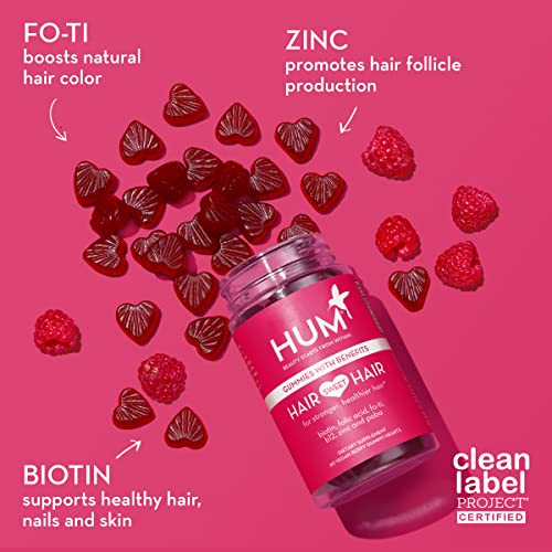 HUM Hair Sweet Hair - Hair Growth Supplement & Biotin Gummies to Combat Hair Loss & Thinning - Fo Ti, Folic Acid, Zinc, Vitamin B12 & PABA to Support Healthy Hair, Skin and Nails (60 Vegan Gummies)