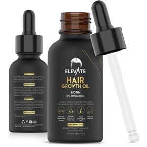 elevate hair growth oil – biotin hair growth serum & 5% minoxidil treatment for stronger thicker longer hair – natural hair growth thickening treatment – stop thinning & hair loss for men & women 1oz