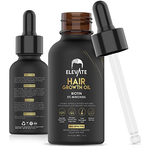 ELEVATE Hair Growth Oil - Biotin Hair Growth Serum & 5% Minoxidil Treatment for Stronger Thicker Longer Hair – Natural Hair Growth Thickening Treatment - Stop Thinning & Hair Loss for Men & Women 1oz