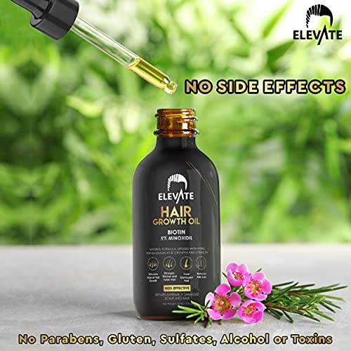 ELEVATE Hair Growth Oil - Biotin Hair Growth Serum & 5% Minoxidil Treatment for Stronger Thicker Longer Hair – Natural Hair Growth Thickening Treatment - Stop Thinning & Hair Loss for Men & Women 1oz