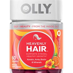 OLLY Heavenly Hair Gummies, Supports Strong Healthy Hair Growth, Keratin, Biotin, Amla, Grapefruit Flavor, 30 Day Supply - 60 Count