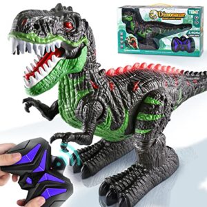 temi remote control dinosaur toy for kids 3 4 5 6 7+ years, electric stunt rc walking jurassic tyrannosaurus t-rex robot toy with lights and sounds, powered by rechargeable battery, gift for boys