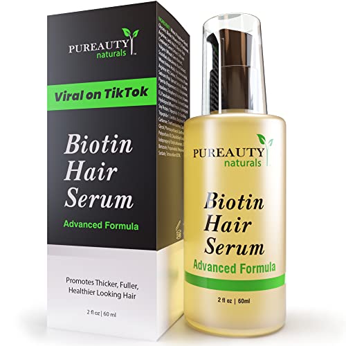 Biotin Hair Growth Serum - Biotin serum & Hair growth oil and hair serum - Topical hair growth product for thicker looking hair growth for women & men hair loss serum - Biotin oil by Pureauty Naturals