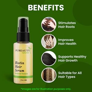 Biotin Hair Growth Serum - Biotin serum & Hair growth oil and hair serum - Topical hair growth product for thicker looking hair growth for women & men hair loss serum - Biotin oil by Pureauty Naturals