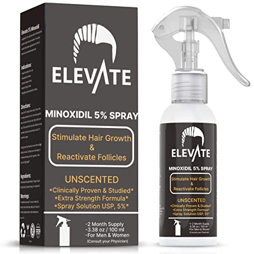 ELEVATE 5% Minoxidil Hair Growth Spray - Extra Strength Professional Treatment for Hair Loss and Hair Regrowth - Stimulate Hair Follicles for Men & Women - 1 to 2 Month Supply 100ml