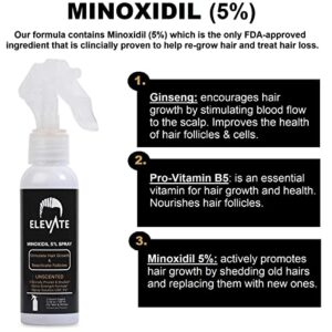 ELEVATE 5% Minoxidil Hair Growth Spray - Extra Strength Professional Treatment for Hair Loss and Hair Regrowth - Stimulate Hair Follicles for Men & Women - 1 to 2 Month Supply 100ml