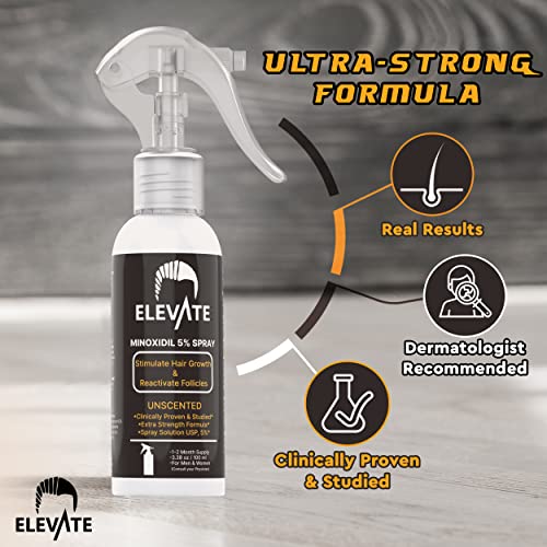 ELEVATE 5% Minoxidil Hair Growth Spray - Extra Strength Professional Treatment for Hair Loss and Hair Regrowth - Stimulate Hair Follicles for Men & Women - 1 to 2 Month Supply 100ml