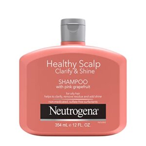 neutrogena exfoliating healthy scalp clarify & shine shampoo for oily hair and scalp, anti-residue shampoo with pink grapefruit, ph-balanced, paraben & phthalate-free, color-safe, 12oz