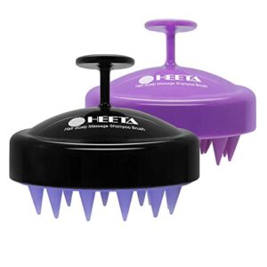 heeta 2 pack hair scalp massager shampoo brush for hair growth, hair scalp scrubber with soft silicone, wet and dry hair detangler (black & purple)