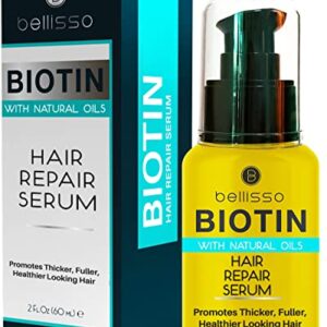 BELLISSO Biotin Hair Thickening Serum for Men and Women - Intense Strengthening Treatment Product with Botanical Oil Blend to Help Boost Thin Hair - Repair Thinning Hair, Increase Volume and Shine