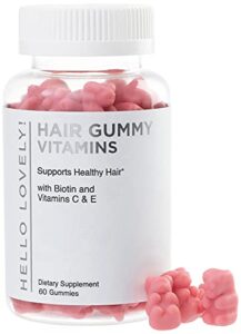 hello lovely! hair vitamins gummies with biotin 5000 mcg vitamin e & c support hair growth, premium vegetarian non-gmo, for stronger beautiful hair & nails, biotin gummies supplement – 60 gummy bears