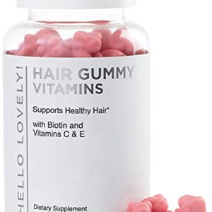 Hello Lovely! Hair Vitamins Gummies with Biotin 5000 mcg Vitamin E & C Support Hair Growth, Premium Vegetarian Non-GMO, for Stronger Beautiful Hair & Nails, Biotin Gummies Supplement - 60 Gummy Bears