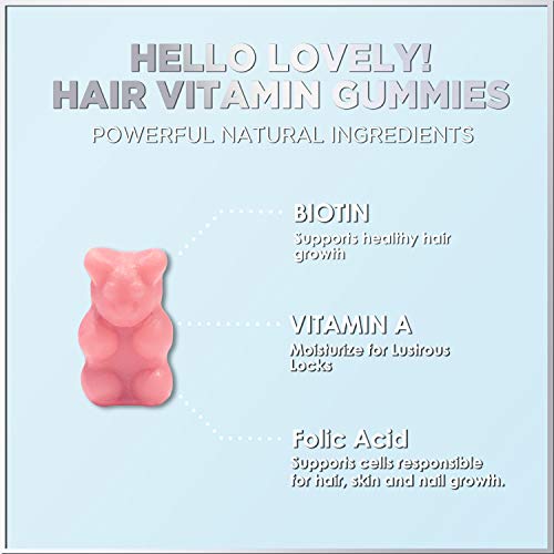 Hello Lovely! Hair Vitamins Gummies with Biotin 5000 mcg Vitamin E & C Support Hair Growth, Premium Vegetarian Non-GMO, for Stronger Beautiful Hair & Nails, Biotin Gummies Supplement - 60 Gummy Bears