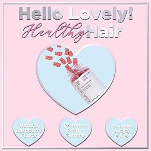 Hello Lovely! Hair Vitamins Gummies with Biotin 5000 mcg Vitamin E & C Support Hair Growth, Premium Vegetarian Non-GMO, for Stronger Beautiful Hair & Nails, Biotin Gummies Supplement - 60 Gummy Bears