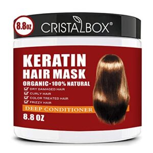 cristalbox keratin hair mask,deep repair damage hair root, 250ml hair mask for dry damaged hair,hair treatment mask keratin hair & scalp treatment,natural deep conditioner hydrating hair masque