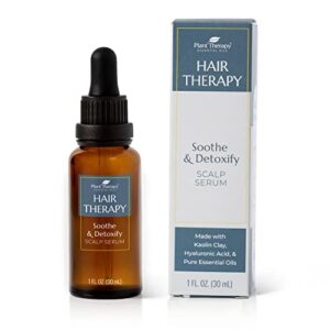 plant therapy hair therapy soothe & detoxify scalp serum 1 oz with hyaluronic acid, white kaolin clay & hair therapy blend, remove product buildup, balance oils, and stimulate circulation