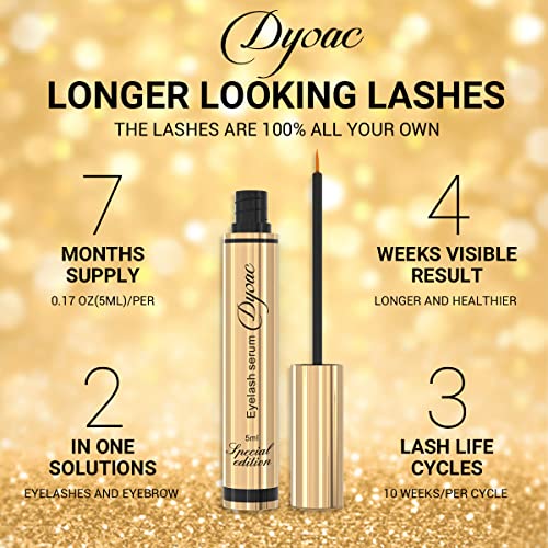 Premium Eyelash Growth Serum - 5ml Fuller & Longer Looking Eyelashes Lash Enhancing Serum for Natural Lashes or Lash Extensions & Brows, Vegan & Cruelty-Free gold