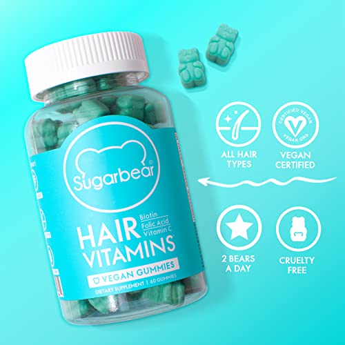 SugarBear Vitamins (Beauty Bears) Vegan Hair Gummy Vitamins with Biotin, Vitamin D, Folic Acid + Women's Multivitamins for Hair, Skin & Nails + Gift