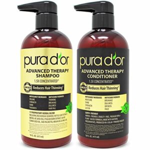 pura d’or anti-thinning advanced therapy biotin shampoo & conditioner hair care set, clinically proven, dht blocker hair thickening products for women & men, natural daily routine shampoo, 16oz x 2