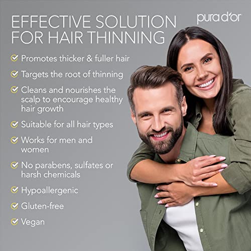 PURA D'OR Anti-Thinning Advanced Therapy Biotin Shampoo & Conditioner Hair Care Set, Clinically Proven, DHT Blocker Hair Thickening Products For Women & Men, Natural Daily Routine Shampoo, 16oz x 2