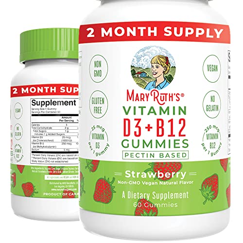 Vitamin D3 + Vitamin B12 | 2 Month Supply | Vitamin D & B12 Vitamin Supplements for Adults & Kids | Supports Bone Health | Promotes Energy Boost | Vegan | Non-GMO | Gluten Free | 60 Servings