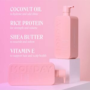 MONDAY HAIRCARE Moisture Shampoo + Conditioner Set (2 Pack) 12oz Each, Dry, Coarse, Stressed, Coily & Curly Hair, Made from Coconut Oil, Rice Protein, Shea Butter, & Vitamin E, 100% Recyclable Bottles