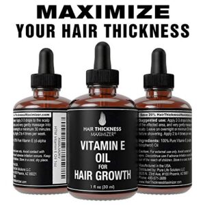 Vitamin E Oil For Hair. Hair Growth Serum For Hair Thickening + Moisturizing. Vegan Hair Growth Oil Scalp Treatment For Women, Men with Dry, Frizzy, Weak Hair and Hair Loss. Unscented Liquid 1oz