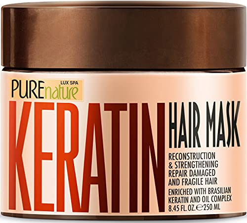 PURE NATURE LUX SPA Keratin Hair Mask - Hydrating and Moisturizing Treatment for Dry, Damaged Hair and Split Ends - Deep Conditioner Repair Products for Women - Ideal for Curly and Frizzy Hair