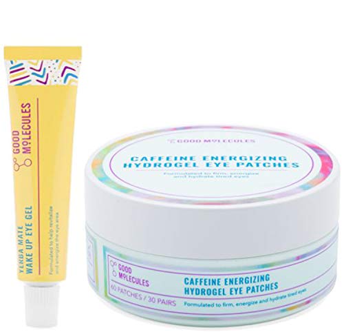 Good Molecules Energizing Eye Kit! Includes Caffeine Energizing Hydrogel Eye Patches and Yerba Mate Wake Up Eye Gel! Under Eye Cream And Eye Patches Reduce Puffiness, Brighten And Hydrate Skin!