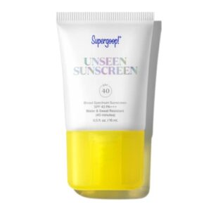 supergoop! unseen sunscreen – spf 40 – .5 fl oz – pack of 2 – invisible, broad spectrum face sunscreen – weightless, scentless, and oil free – for all skin types and skin tones