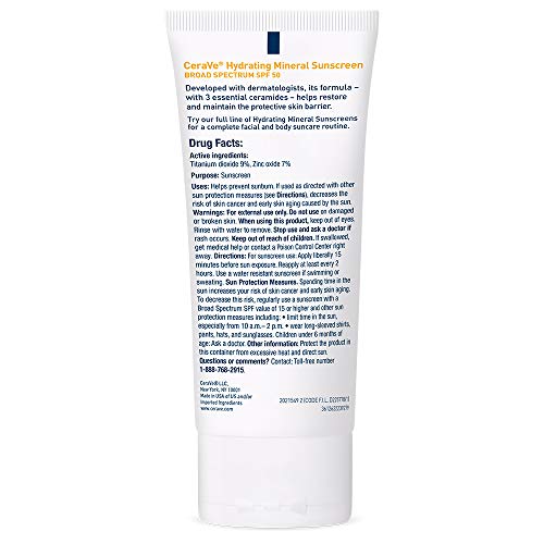 CeraVe 100% Mineral Sunscreen SPF 50 | Face Sunscreen with Zinc Oxide & Titanium Dioxide for Sensitive Skin | With Hyaluronic Acid, Niacinamide, and Ceramides | 2.5 oz