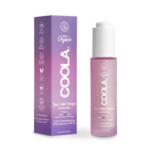 coola organic sun silk drops and face moisturizer with spf 30, dermatologist tested sunscreen with plant-derived bluescreen digital de-stress technology, 1 fl oz