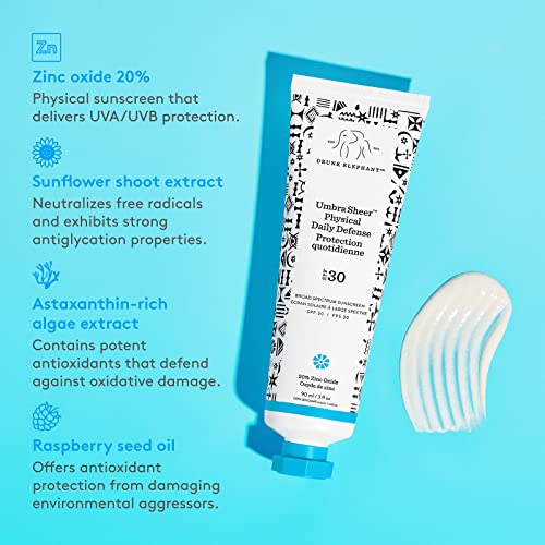 Drunk Elephant Umbra Sheer Daily Defense - Broad Spectrum SPF 30 Sunscreen with Marula Oil (90 mL / 3 Fl Oz)