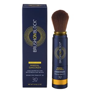 brush on block mineral sunscreen powder, refillable broad-spectrum spf 30, safe for sensitive skin, uva uvb face protection, natural, reef friendly (translucent)