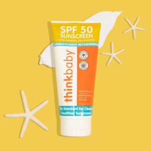 Thinkbaby SPF 50+ Baby Sunscreen – Safe, Natural Sunblock for Babies - Water Resistant Sun Cream – Broad Spectrum UVA/UVB Sun Protection – Vegan Mineral Sun Lotion, 6oz