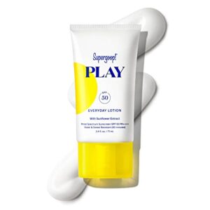 supergoop! everyday play spf 50 lotion, 2.4 fl oz – broad spectrum sunscreen for sensitive skin – water & sweat resistant body & face sunscreen – athlete-trusted, great for active days