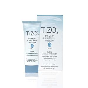 TiZO2 Facial Mineral Sunscreen and Primer, Non-tinted Broad Spectrum SPF 40 with Antioxidants, Sheer matte finish, Fragrance-Free, Oil-Free, Dermatologist-recommended, PA++++ 1.75 oz