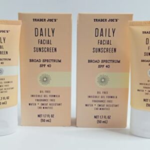 Trader Joe’s Daily Facial Sunscreen - Broad Spectrum SPF 40 - Oil Free Invisible Gel Formula - 1.70 Fl Oz (2-Pack)