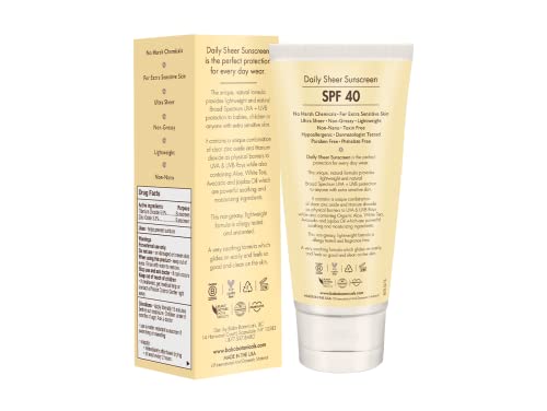 Babo Botanicals Daily Sheer Mineral Face Sunscreen Lotion SPF 40, Fragrance Free, 1.7 Fl Oz