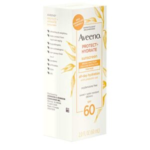 Aveeno Protect + Hydrate Moisturizing Face Sunscreen Lotion With Broad Spectrum Spf 60 & Prebiotic Oat, Weightless & Refreshing Feel, Paraben-free, Oil-free, Oxybenzone-free, 2.0 ounces