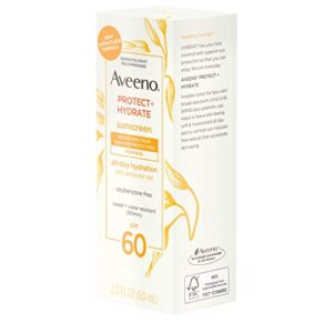 Aveeno Protect + Hydrate Moisturizing Face Sunscreen Lotion With Broad Spectrum Spf 60 & Prebiotic Oat, Weightless & Refreshing Feel, Paraben-free, Oil-free, Oxybenzone-free, 2.0 ounces