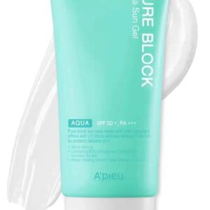 A'PIEU Pure Block Aqua Sunscreen Gel SPF50+/PA+++ 50ml | Gel-Like, Transparent Reef Safe Korean Sunscreen for Moisturizing