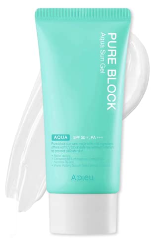 A'PIEU Pure Block Aqua Sunscreen Gel SPF50+/PA+++ 50ml | Gel-Like, Transparent Reef Safe Korean Sunscreen for Moisturizing