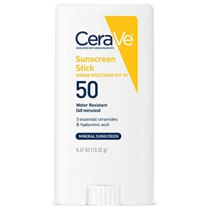 CeraVe Mineral Sunscreen Stick for Kids & Adults | 100% Mineral Sunscreen, Zinc Oxide & Titanium Dioxide with Hyaluronic Acid and Ceramides | Broad Spectrum SPF 50 | Fragrance Free | 0.47 Ounce