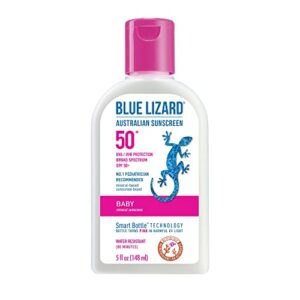 blue lizard baby mineral sunscreen with zinc oxide, water resistant, uva/uvb protection with smart technology – fragrance free, unscented, spf 50 – 5 fl oz – bottle