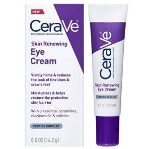 cerave eye cream for wrinkles | under eye cream with caffeine, peptides, hyaluronic acid, niacinamide, and ceramides for fine lines | fragrance free & ophthalmologist tested |0.5 ounces